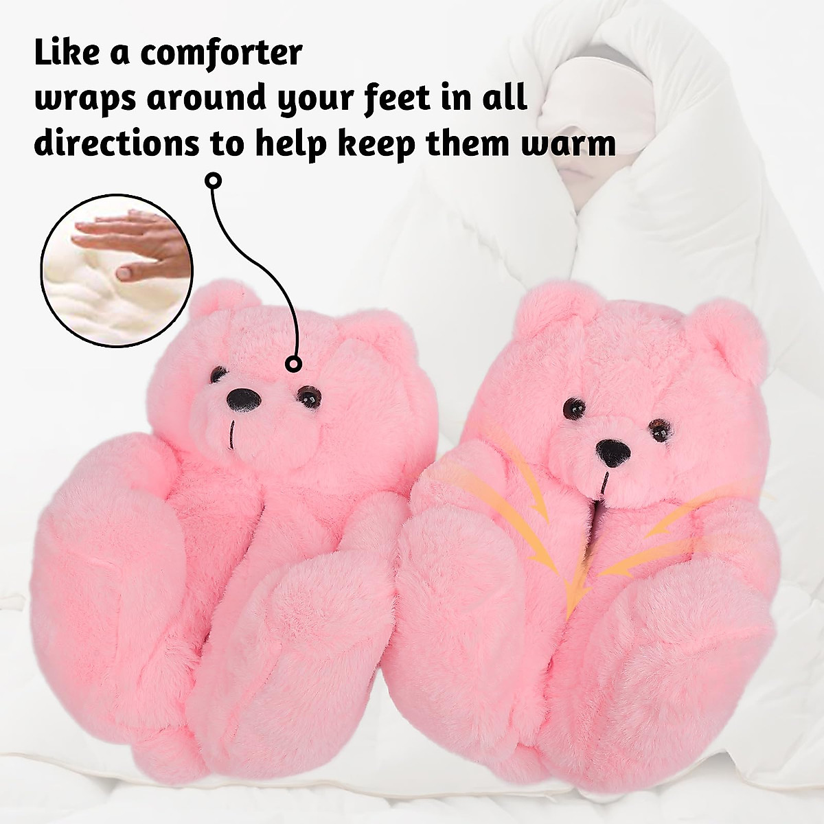 Alayger Women's Plush Teddy Bear Slippers Home Indoor Soft Anti-Slip Cute Winter Warm Floor Shoes Slippers Cartoon