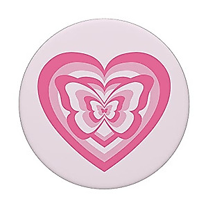 Aesthetic Pink Love Heart Coffe Latte with Butterfly Pattern PopSockets Swappable PopGrip