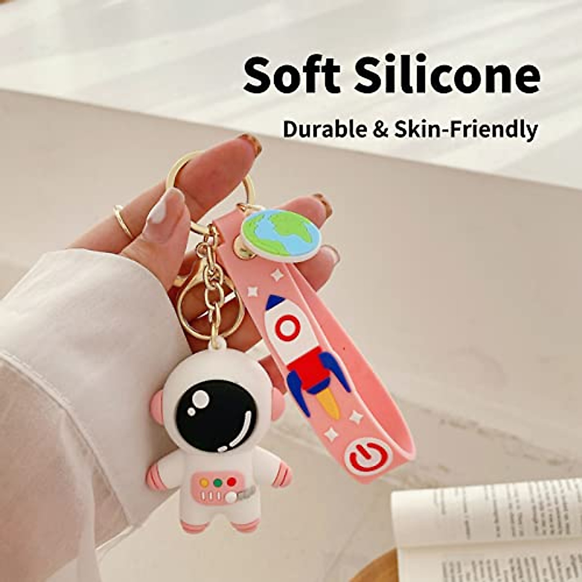 AIVYNA Cute Astronaut Airtag Loop Key Ring Silicone Case Compatible with Air Tag (Pink)