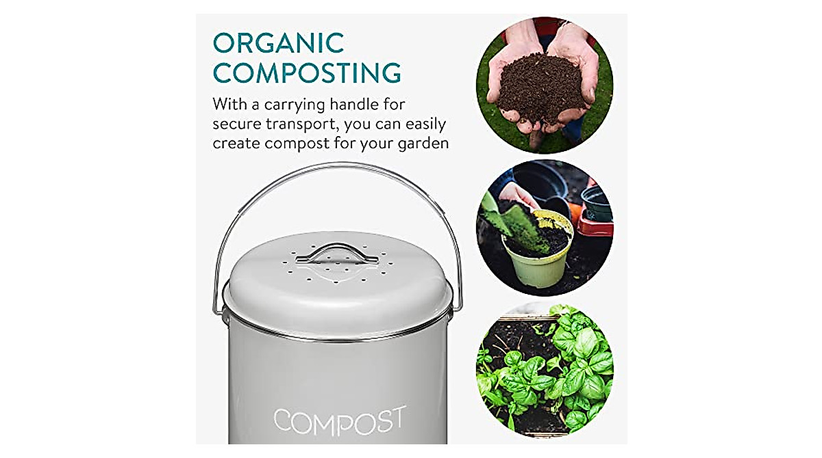 Navaris 1.3 Gallon Metal Compost Caddy Bin