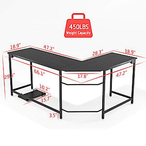 Weehom L-Shaped Desk Black Corner Gaming Computer Desks for Home Office PC Workstation Study Writing Work Table,Wood & Metal, 66 Inch