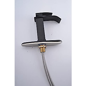 Klabb S16 Black Waterfall Spout Bathroom Faucet,Single Handle Bathroom Vanity Sink Faucet, Rv Lavatory Vessel Faucet Basin Mixer Tap with Deck Plate, Solid Brass/Matte Black