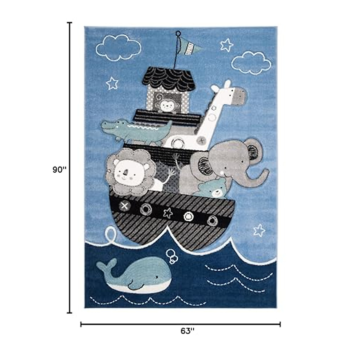 SAFAVIEH Carousel Kids Collection Area Rug - 5'3" x 7'6", Blue & Grey, Animal Design, Non-Shedding & Easy Care, Ideal for High Traffic Areas for Boys & Girls in Playroom, Nursery, Bedroom (CRK121B)