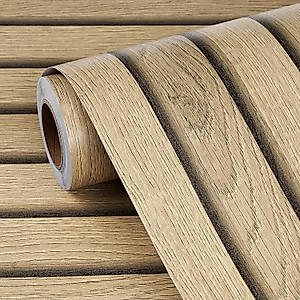 FunStick Brown Slats Wood Wallpaper Peel and Stick Wood Contact Paper for Cabinets Peel and Stick Wood Slats for Wall Decor Waterproof Removable Wood Wall Paper for Bedroom Countertops Desk 12"x200"