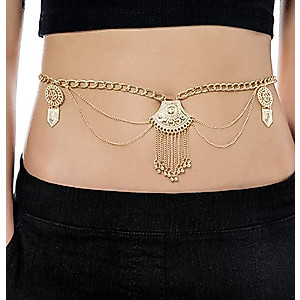 Tornito 2 PCS Waist Belt Chain Vintage Dangle Dancing Tassel Body Chain Bikini Beach Body Jewelry for Women Silver Gold Tone