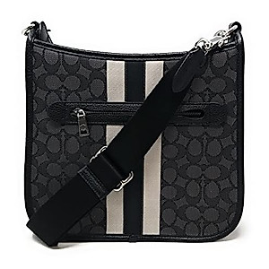 COACH Women's Dempsey File Crossbody Shoulder Bag (Signature Jacquard - Stripe - Patch - Black Smoke - Black Multi)
