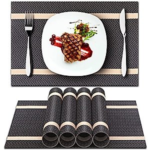 HOOMIL Placemats Set of 6, Non-Slip Heat Resistant PVC Place Mats, Washable Vinyl Table Mat for Kitchen Dining - 12 x 18 inches