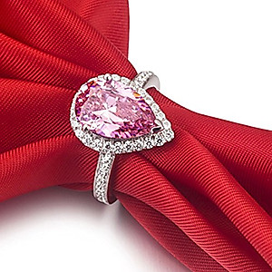 Sterling Silver Jewelry Pink Stone 3CT Pear Cut Engagement Ring for Women NSCD Simulated Diamond Ring