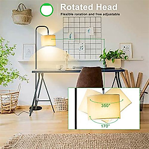 Floor Lamp Standing Floor Arc Floor Lamps Rotated Head 9W 3CCT LED Bulb Mid Century,Modern Standing Lamp Modern Lamp for Living Room Bedroom Office -Linen Lampshade Arched Tall Pole Bright Lamp Black
