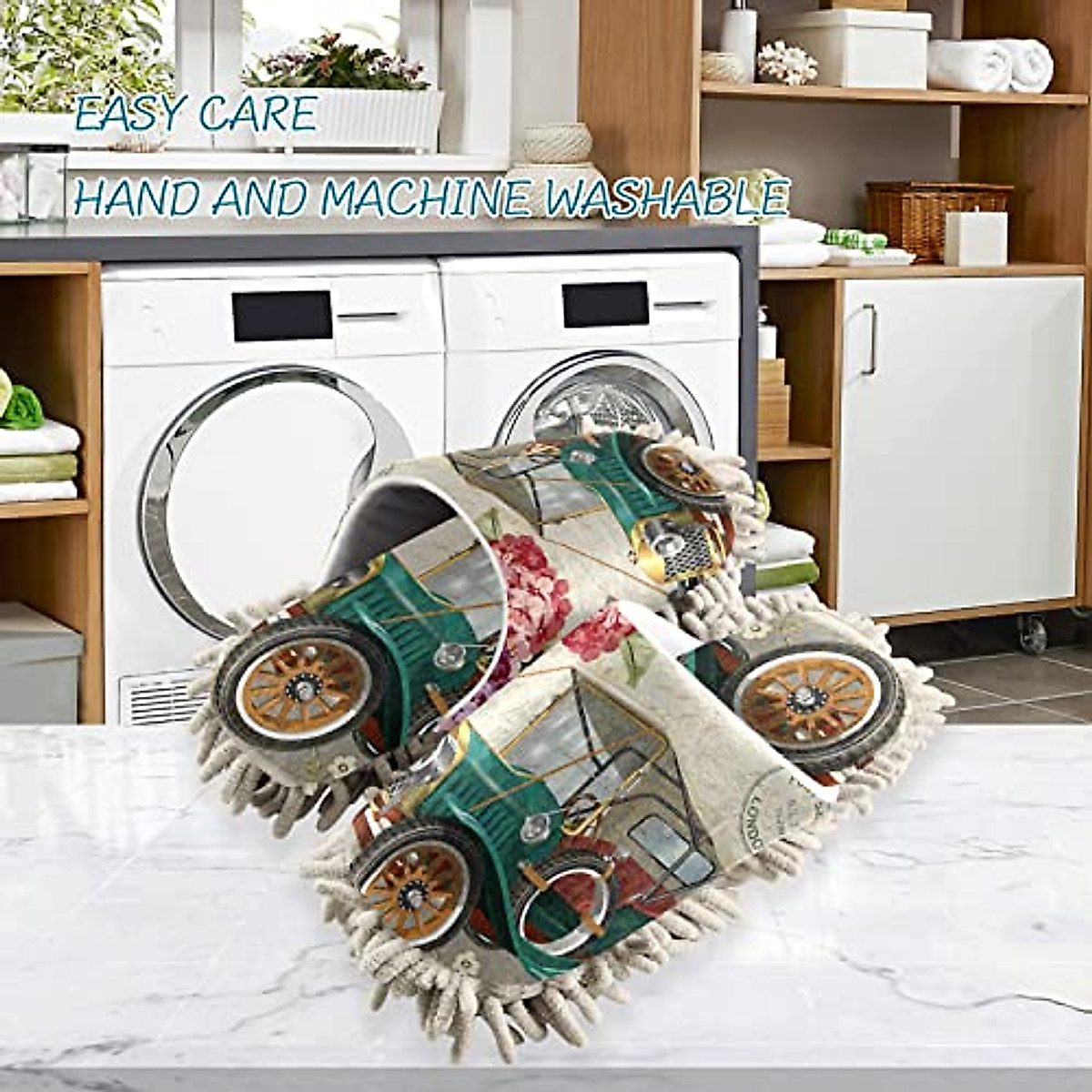 Retro Car Flower Butterfly Mop Slippers Shoes Cover for Floor Cleaning Washable Hair Dust Dirty Cleaners Microfiber Mop Socks for House Office Kitchen