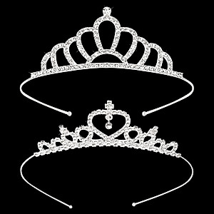 CURASA 2 Pieces Silver Crystal Princess Crown Tiara for Kids Tiaras and Crowns for Women Princess Crowns for Little Girls Elegant Tiara Headband for Birthday, Prom and Photograph