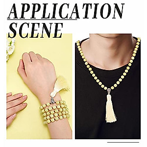 SUNNYCLUE 1 Bag DIY 8mm Lemon Jade Beads Bracelets Necklace Making Kit Polyester Tassel Charm Decorations Ohm Tibetan Style Alloy Charms for DIY Jewelry Making Craft