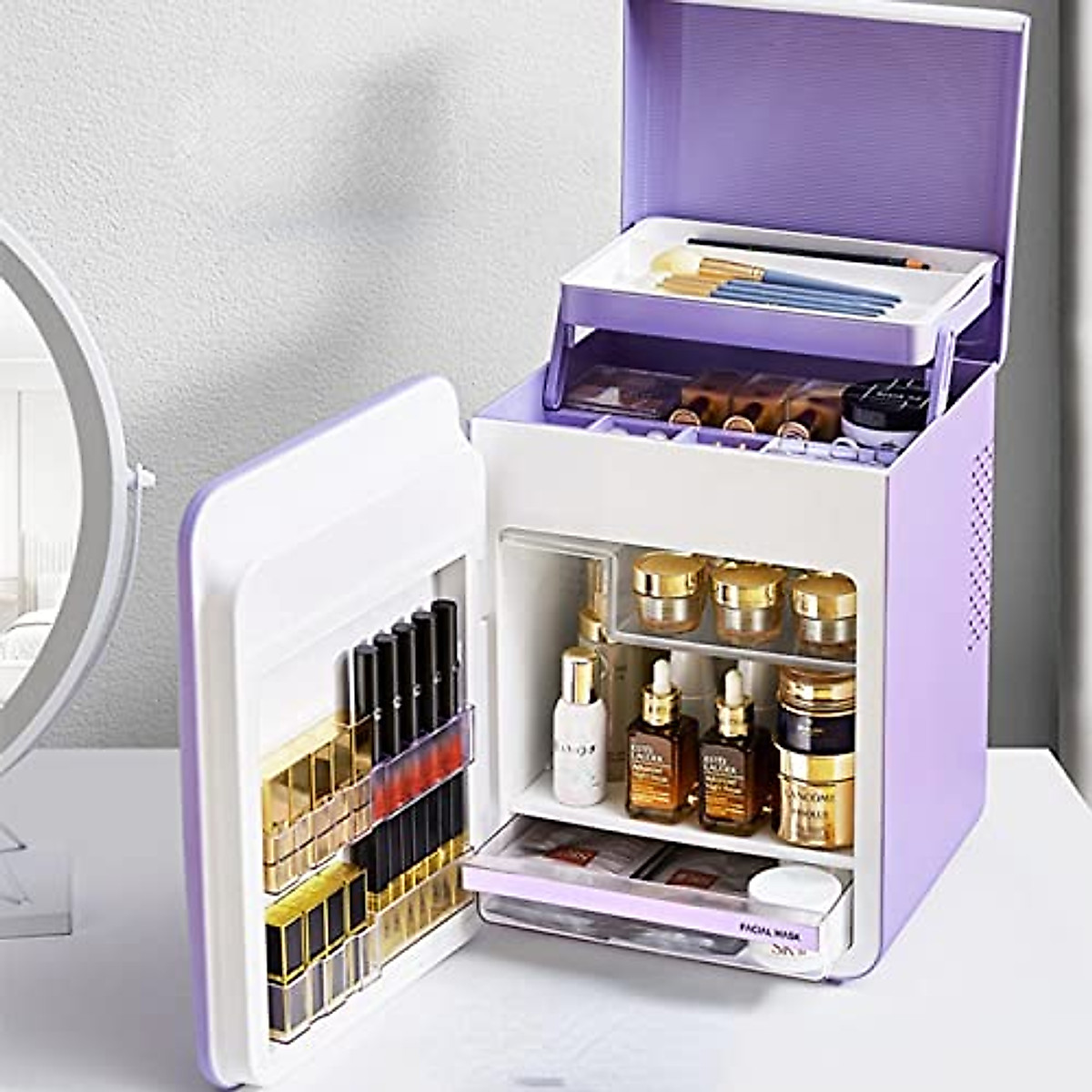 TCHPCFZ Skincare Small Refrigerator, Suitable For Bedroom, Car, Desk And Dormitory Storage Makeup Skincare Products Beauty Mask Professional Constant Temperature Preservation white