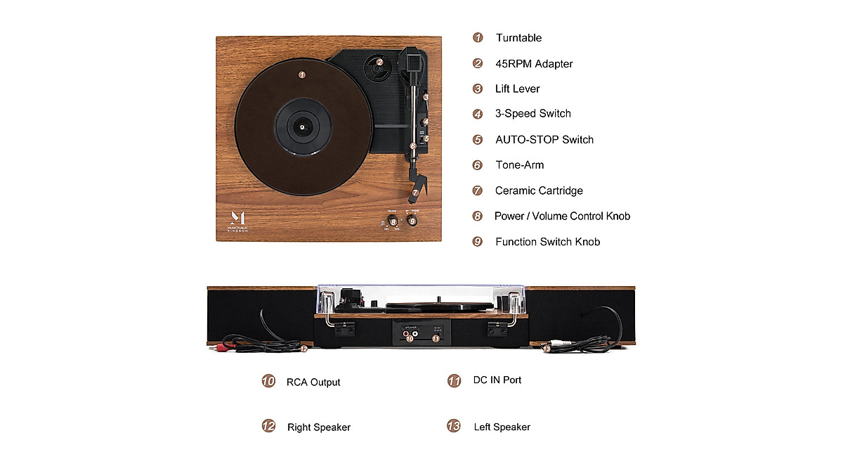 MPK Bluetooth Record Player - Vintage Style HiFi System