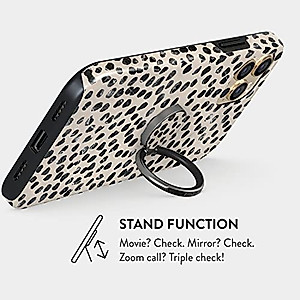 BURGA Stylish Metal Cell Phone Ring Stand Holder, Finger Grip Kickstand 360 Degree Rotation, Black Polka Dots Nude Almond Latte Universal Compatible with iPhone iPad Samsung Galaxy Huawei Google Pixel