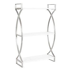 Kate and Laurel Arietta Modern Glam 3-Tier Wood and Metal Shelf, 18 x 7 x 28, White and Silver, Chic Contemporary Storage and Decor