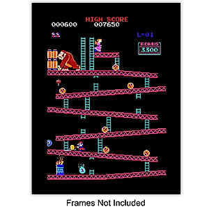 Classic Arcade Games - Arcade Decor - 8x10 Wall Art Prints Set for Man Cave, Den, Family Room, Bar, Bedroom - Gift for Gamers, Video Game, Atari, Pacman, Ms Pacman, Donkey Kong, Space Invaders Fans
