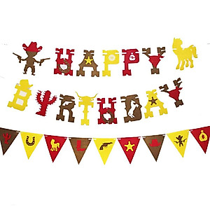 LaVenty Set of 2 Cowboy Birthday Banner Boots Boy Banner Little Cowboy Banner Western Theme birthday Decoration Cowboy First Birthday Cowboy Party decoration