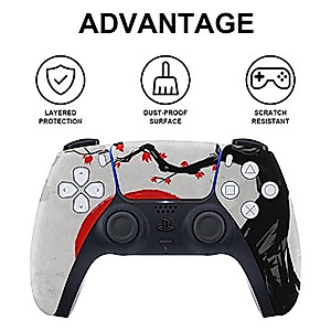 PlayStation 5 optical drive version sticker protective cover, Cherry Blossom Trees Before Red Day Red Sun in Zanarkand ps5 controller protective shell (compatible with ps5 optical drive)