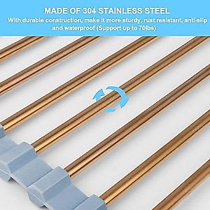 Seropy Roll Up Dish Drying Rack Over The Sink Drying Rack for Kitchen Counter, Rolling Dish Rack Over Sink Mat, Foldable Dish Drainer Stainless Steel Sink Rack Kitchen Organization Gold 17.5"x11.8"