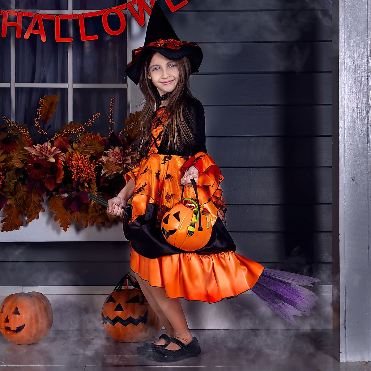 FOMIYES 2Pcs Halloween Witch Broom Net Yarn Witch Broom Kids Cosplay Broomstick for Halloween Costume Party Haunted House Masquerade Show Prop Supplies