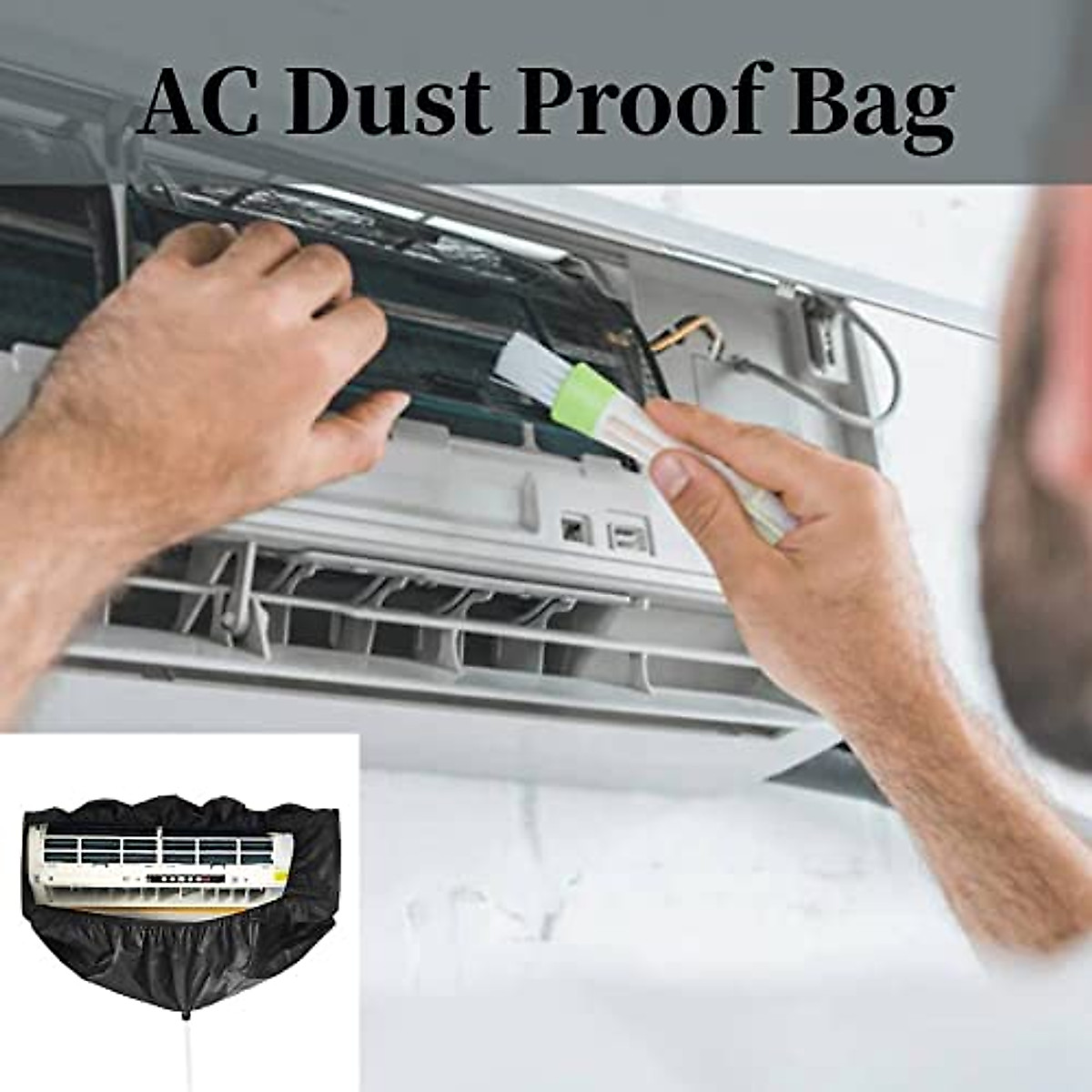 Air Conditioning Bag, Wall-Mounted Waterproof Air Conditioner Protector Bag Washing Cover for Home Office, Black