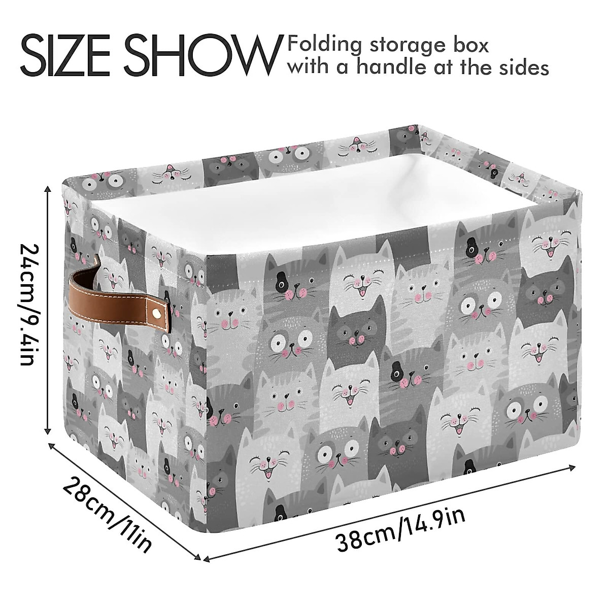 HUXINO Storage Basket Cube, Animal Cats Pattern Large Storage Bin Box Collapsible Clothes Toys Organizer Laundry Basket for Shelves Closet Kids Nursery Bedroom, 1 Pack