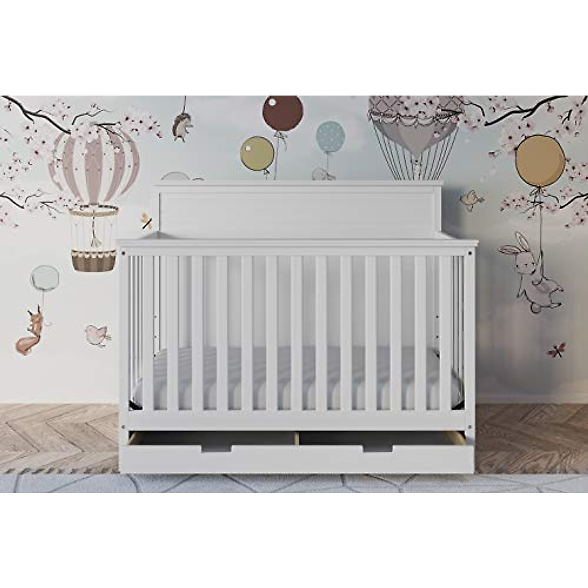 STORKCRAFT Homestead 5-in-1 Convertible Crib with Drawer (White) – GREENGUARD Gold Certified, Crib with Drawer Combo, Includes Nursery Storage Drawer, Converts to Toddler Bed and Full-Size Bed