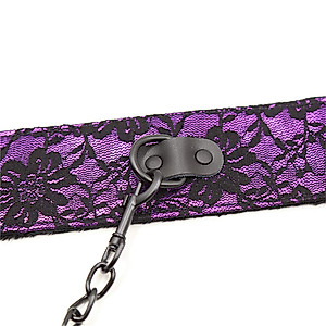 Kanasi Lace Choker PU Leather Collar Choker and Leash for Women Girls (Purple)