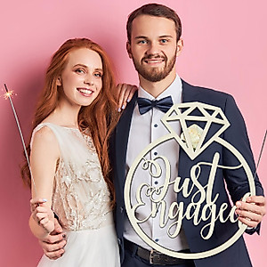 Engagement Party Decorations, Just Engaged Wooden Sign for Engagement Decorations, Diamond Ring Engagement Photo Props for Bachelorette Wedding Bridal Shower Party