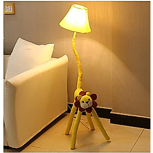 LITFAD Dimmable Floor Lamp Cartoon Lion Design 51" Tall Standing Light Modern Floor Light with Fabric Shade for Kids Room / Bedroom,Yellow