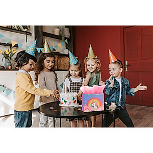 jabberwpacking 9.6" Medium Gift Bags with Tissue Paper for Girls Birthday Blue Pink Unicorn Happy Birthday Gift Bag