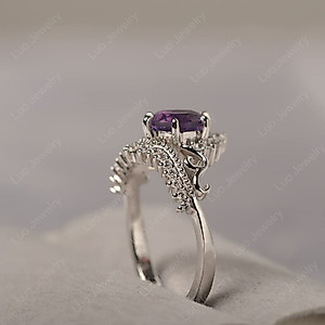 LUO 925 Sterling Silver Round 7 MM Amethyst Ring Princess Crown Tiara Engagement Ring for Women US Size 13