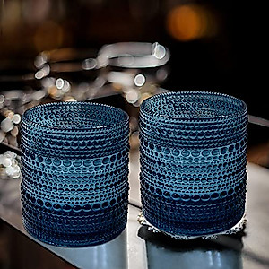 UPZAI 12oz Vintage Drinking Glasses Set of 4, Kitchen Glassware Old Fashioned Glass Cups, Aesthetic Water Cups for Beside Beverage Juice Coffee Beer Cocktail Whiskey (Blue)