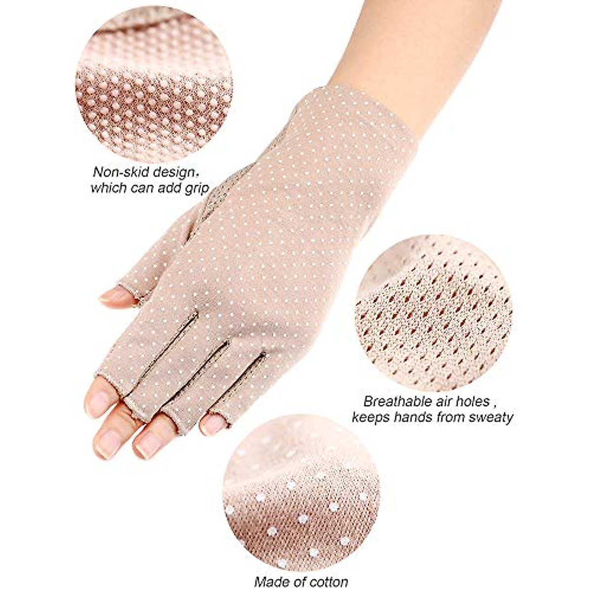 Maxdot 2 Pairs Sunblock Gloves Non Slip UV Protection Driving Gloves Summer Outdoor Gloves for Women and Girls (Gray and Khaki,Fingerless Style)