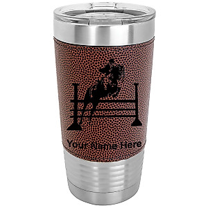 LaserGram 20oz Vacuum Insulated Tumbler Mug, Horse Hurdles, Personalized Engraving Included (Faux Leather, Football Style)