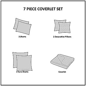 Madison Park Attingham Reversible Quilt Set - All Season Breathable Coverlet, Lightweight Cozy Bedding Layers, Matching Shams, King/Cal King(104"x94"), Beige Multi 7 Piece