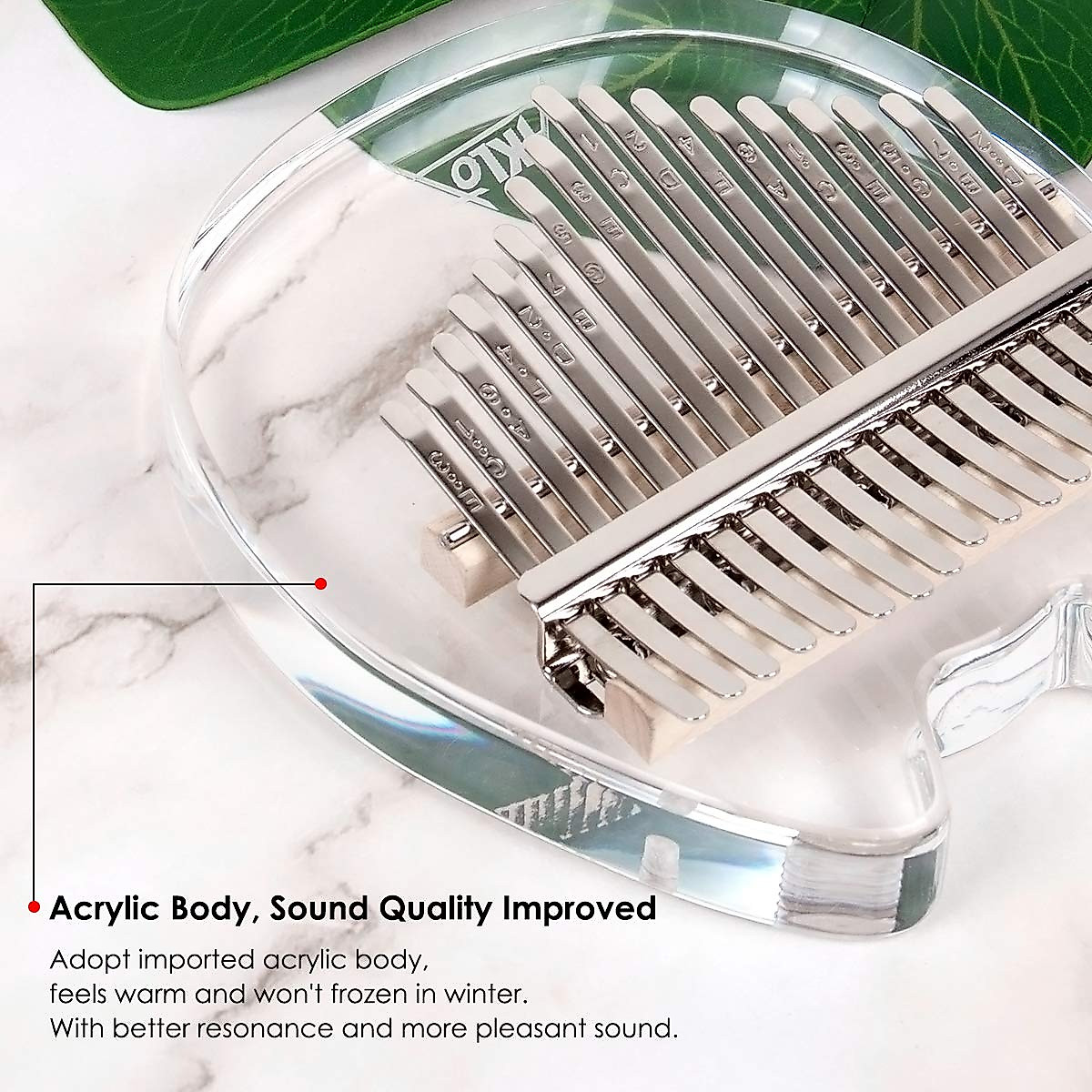 Kalimba Thumb Piano, AKLOT 17 Keys Transparent Acrylic Cat Note Carved Starter Finger Piano with Kalimba Case Tune Hammer Study Booklet Stickers