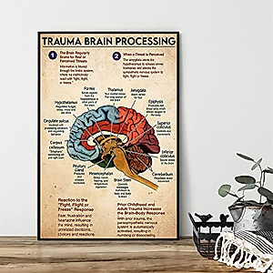 Vintage Metal Tin Sign Trauma Brain Processing Poster, Mental Health Poster, Brain Anatomy, Brain Art,Anatomy Poster,Brain Wall Art,Therapist Psychologist Guidance Wall Poster Plaque 8x12 Inch