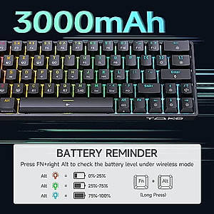 DIERYA T63 60% Wireless Mechanical Gaming Keyboard, Bluetooth/2.4G/Wired RGB Backlit Ultra-Compact 63 Keys Keyboard for PC/Mac Gamer, Typist, Traveler with Blue Switch-Black