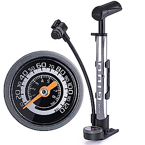 Mini Bike Pump with Gauge - Portable Bicycle Tire Pump - 120 PSI Bike Air Pump fits Presta & Schrader & Dunlop Valve - Road MTB Bike Pump Comes with Mounting Bracket (Black Grey) (Silver)