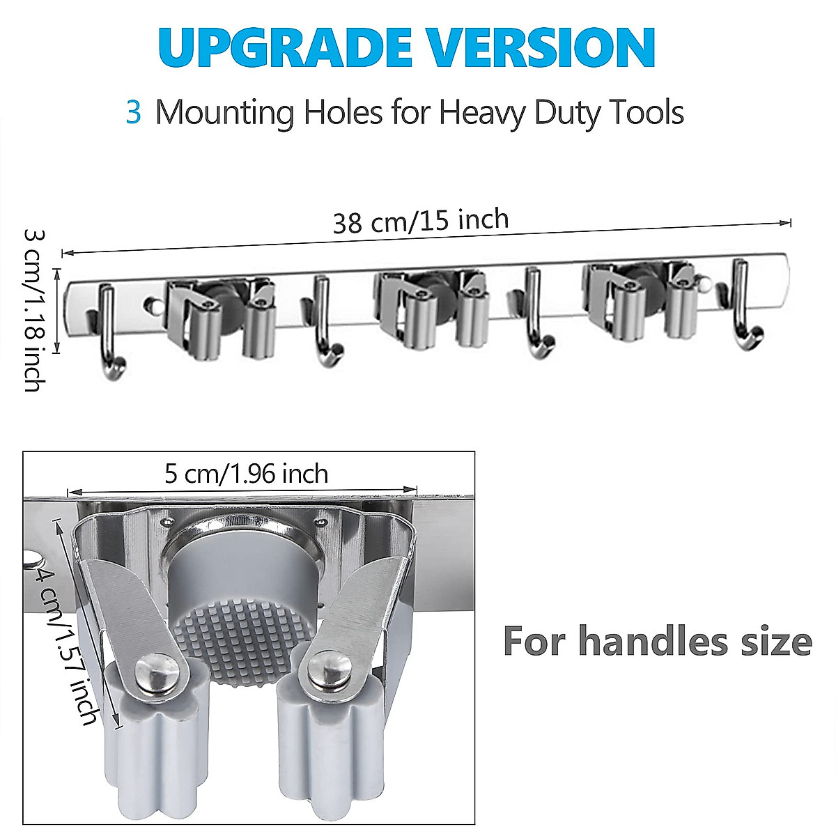 Saxhorn Broom Holder Wall Mount, Mop Holder Organizer Wall Mounted Broom Hanger for Home, Kitchen, Garden, Garage, Laundry Room Organization and Storage(2Pack, 3 Racks 4 Hooks)