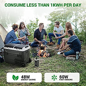 F40C4TMP 12 Volt Portable Refrigerator, 54 Quart Dual Zone Car Freezer With Independent Temperature Control, -4℉ to 68℉,51L Compressor Fridge With Wheels & 2 Baskets For Camping, Travel, Road Trip, Vehicle, Car, Truck, Van, RV, Outdoor and Home--12V/24V D