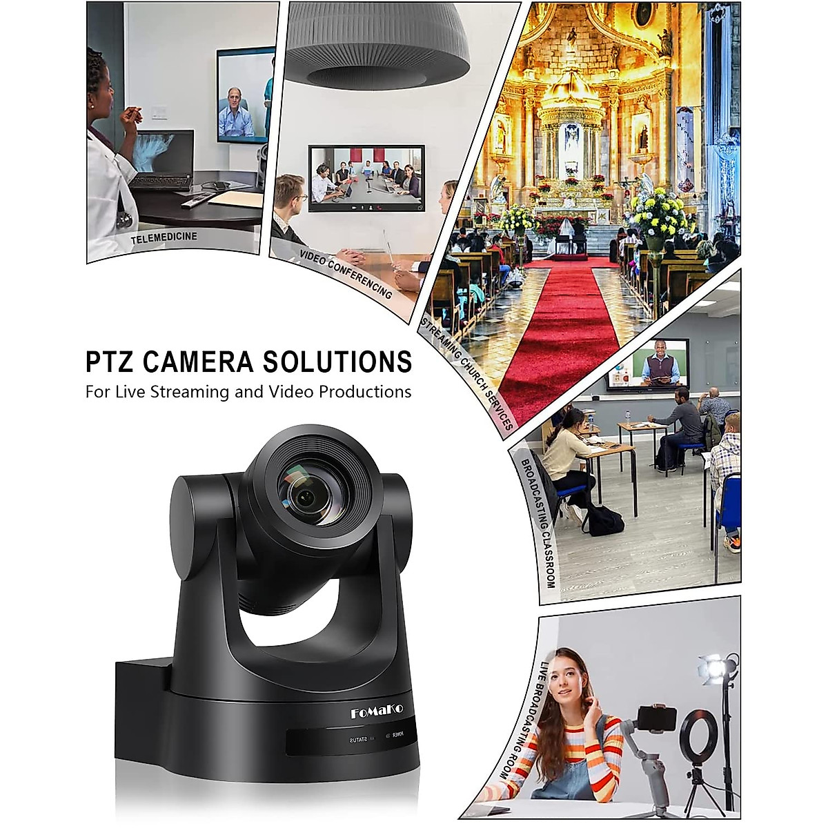 FoMaKo PTZ Camera 20X Optical Zoom HDMI PTZ Bundle with PTZ Controller PoE Keyboard,Contains 3 Items(FMK20SDx2+KC608)