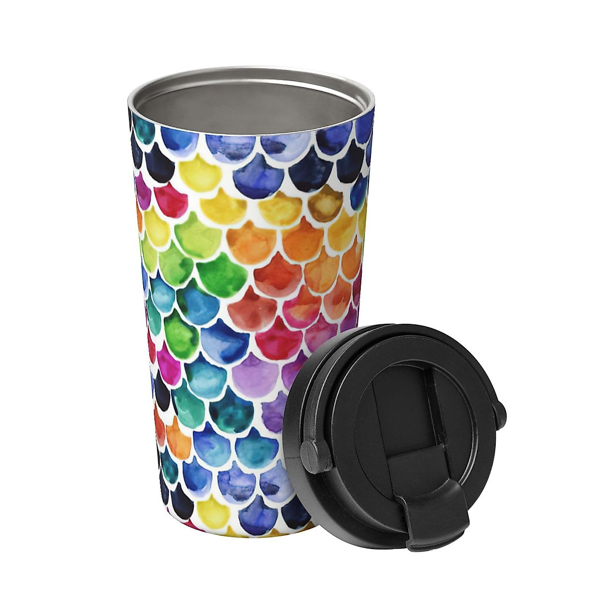 WANGXUEE Mermaid Fish Scale Print 500ml Stainless Steel Travel Tumbler Double Wall Vacuum Insulated Coffee Mug