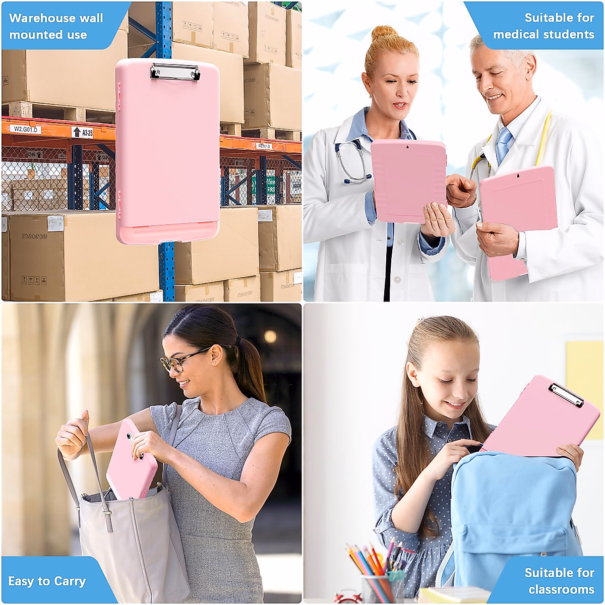 Hongri Clipboard with Storage with Pen Holder, Folder Nursing Clip Board 8.5 x 11 Foilo-Side Opening, High Capacity, Light Weight for Teachers, Classroom. Size 14 x 9.6 x 1.2 in(Pink)