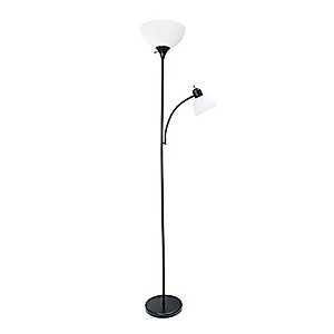 Simple Designs Home LF2000-BLK Mother-Daughter Floor Lamp with Reading Light,Black & Sylvania LED Light Bulb, 60W Equivalent A19, Efficient 8.5W, Medium Base, 800 Lumens, Bright White 4 Pack (79704)