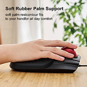 ELECOM HUGE Trackball Mouse, Wired, Finger-Operated, 8-Button Function, Palm Rest Attached, 52mm Smooth Red Ball Windows11, macOS (M-HT1URBK)