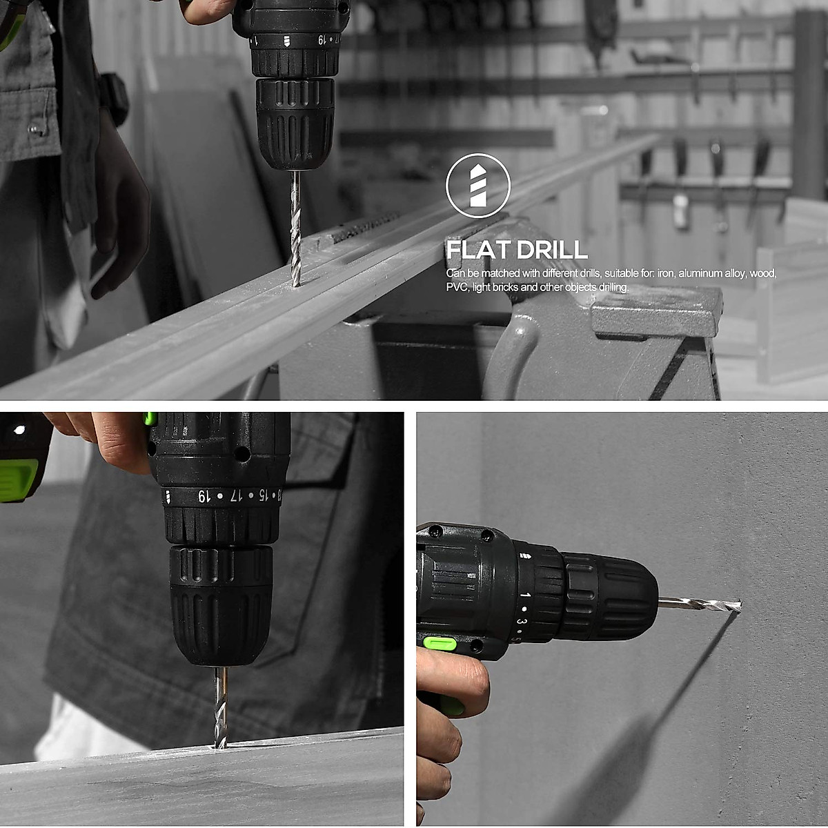 GALAX PRO 20V Cordless Drill Driver with Work Light, Max Torque 20N.m, 3/8 Inch Keyless Chuck, 19+1 Position, Single Speed 0-600RPM, 1.3Ah Battery and Charger Included