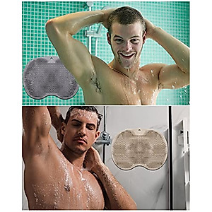 Rtteri 2 Pieces Shower Foot Scrubber Mat Silicone Shower Foot Massager Back Washer for Shower Back Scrubber Exfoliate Feet Scrubber with Non Slip Suction Cups Foot Cleaner for Men Women, Gray, Khaki